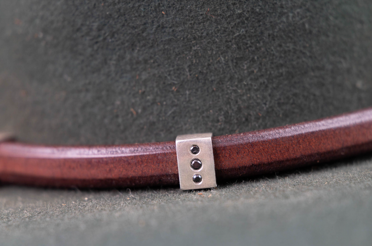 Nine Black Diamond Leather Hat Band – Love Tokens Jewelry